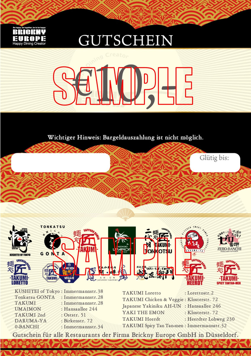 10€ Brickny Europe Gutschein – Takumi Ramen Düsseldorf